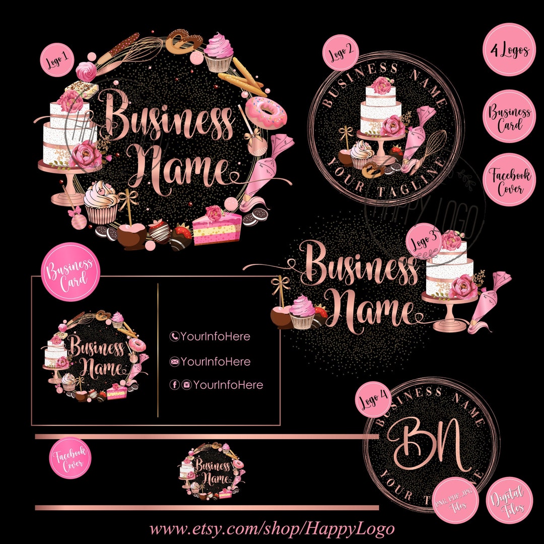 Bakery Business Branding, Bakery Logo, Premade Watercolor Cake Logo ...