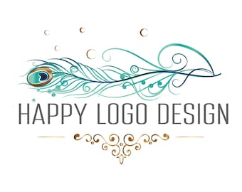 DIGITAL Feather Logo Custom Logo Design Peacock Feathers | Etsy