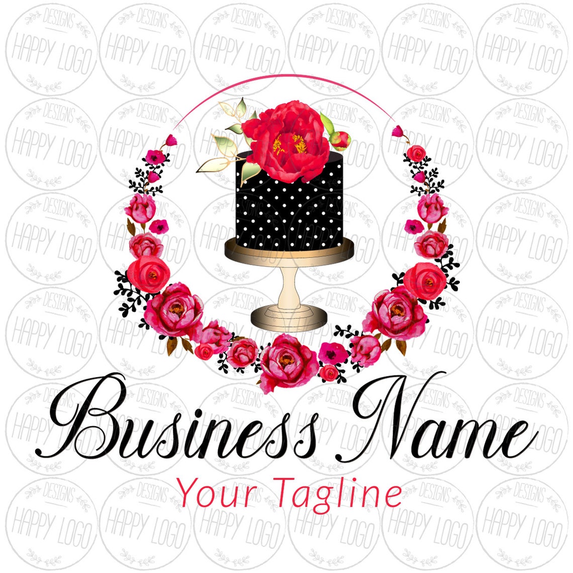 Bakery Logo Cake Logo Custom Logo Design Red Flowers Wreath - Etsy