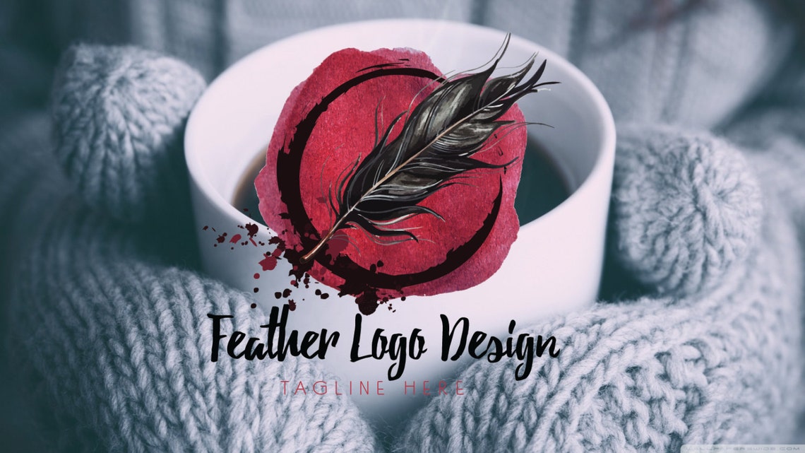 DIGITAL Feather Logo Custom Logo Design Red Watercolor Seal - Etsy