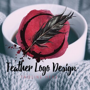 DIGITAL Feather Logo Custom Logo Design Red Watercolor Seal - Etsy