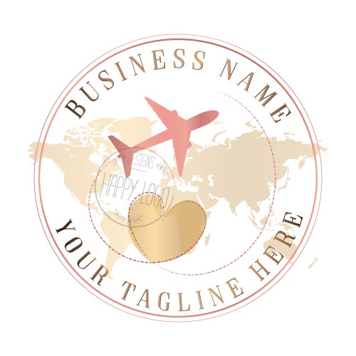 Travel Logo Gold Pink Travel Logo Design Round Circle Rose - Etsy