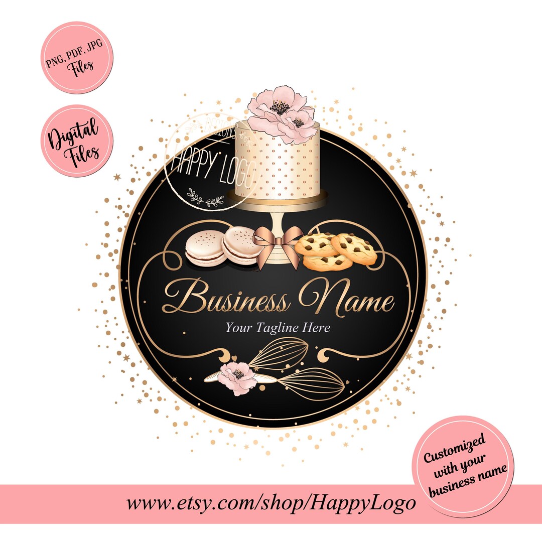 Bakery Round Logo, Elegant Gold Cake Digital Download for Business ...