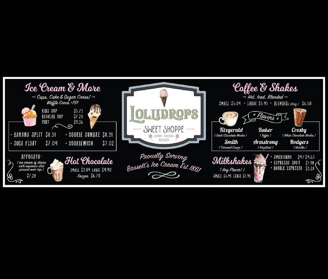 Sweet Shop Menu Coffee Shop Menu Ice Cream Shop Menu Candy Store Menu ...