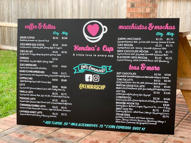 Coffee Shop Menu Restaurant Menu Sign Food Truck Sign - Etsy