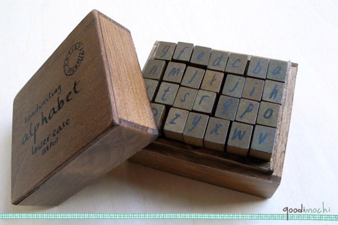Alphabet Rubber Stamp Set, Handwriting Lowercase Letters in Wooden Box ...