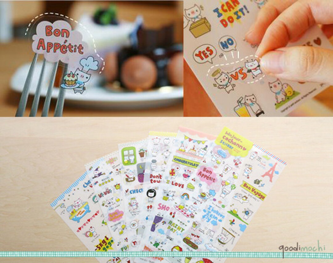 Cute Piggy Bonjour Cochonn Diary Sticker Set Ver.1- 6 Sheets, 200 ...