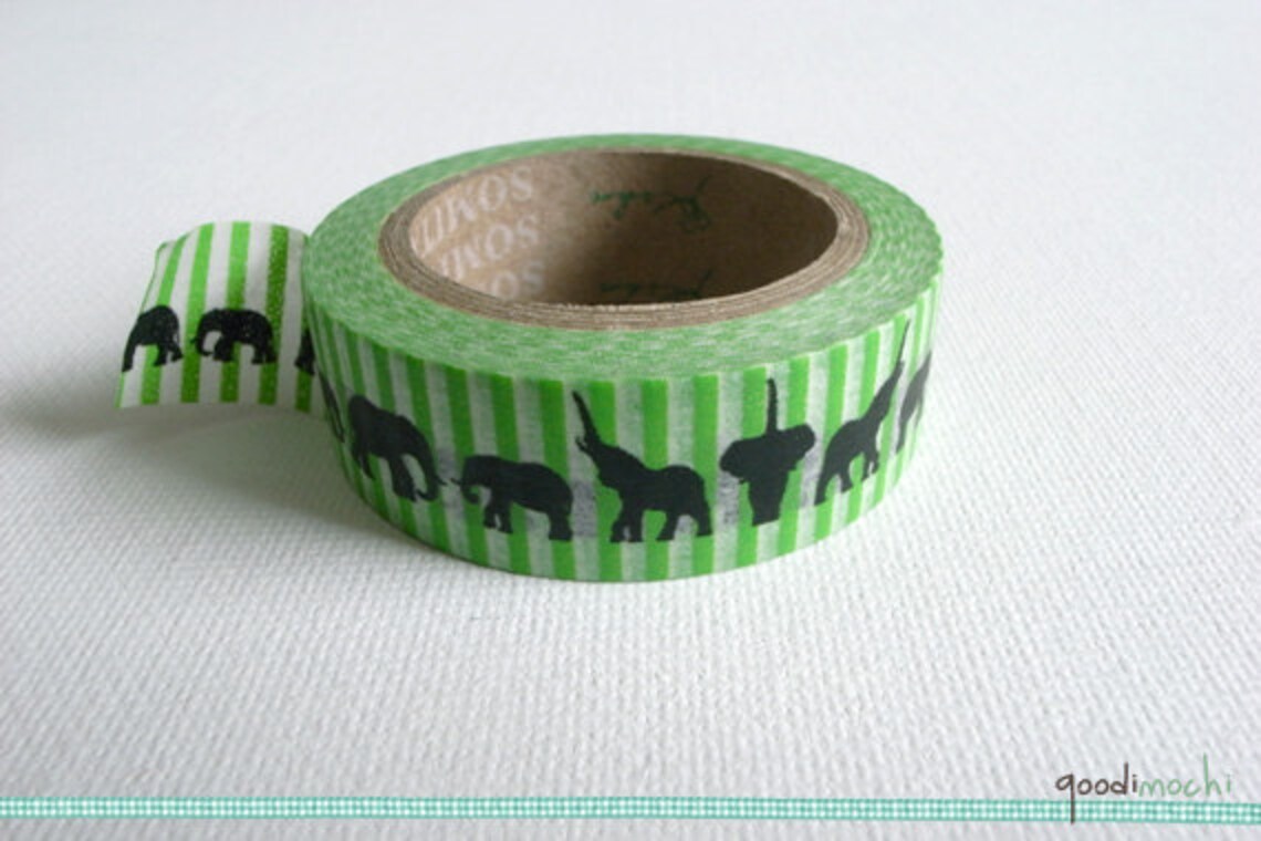 Washi Tape Elephant Parade // Elephant Washi Tape, Green Washi Tape ...