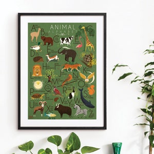 Animal Alphabet Poster Print Children's A-Z Nursery Art A3 A2 A1 Size ...