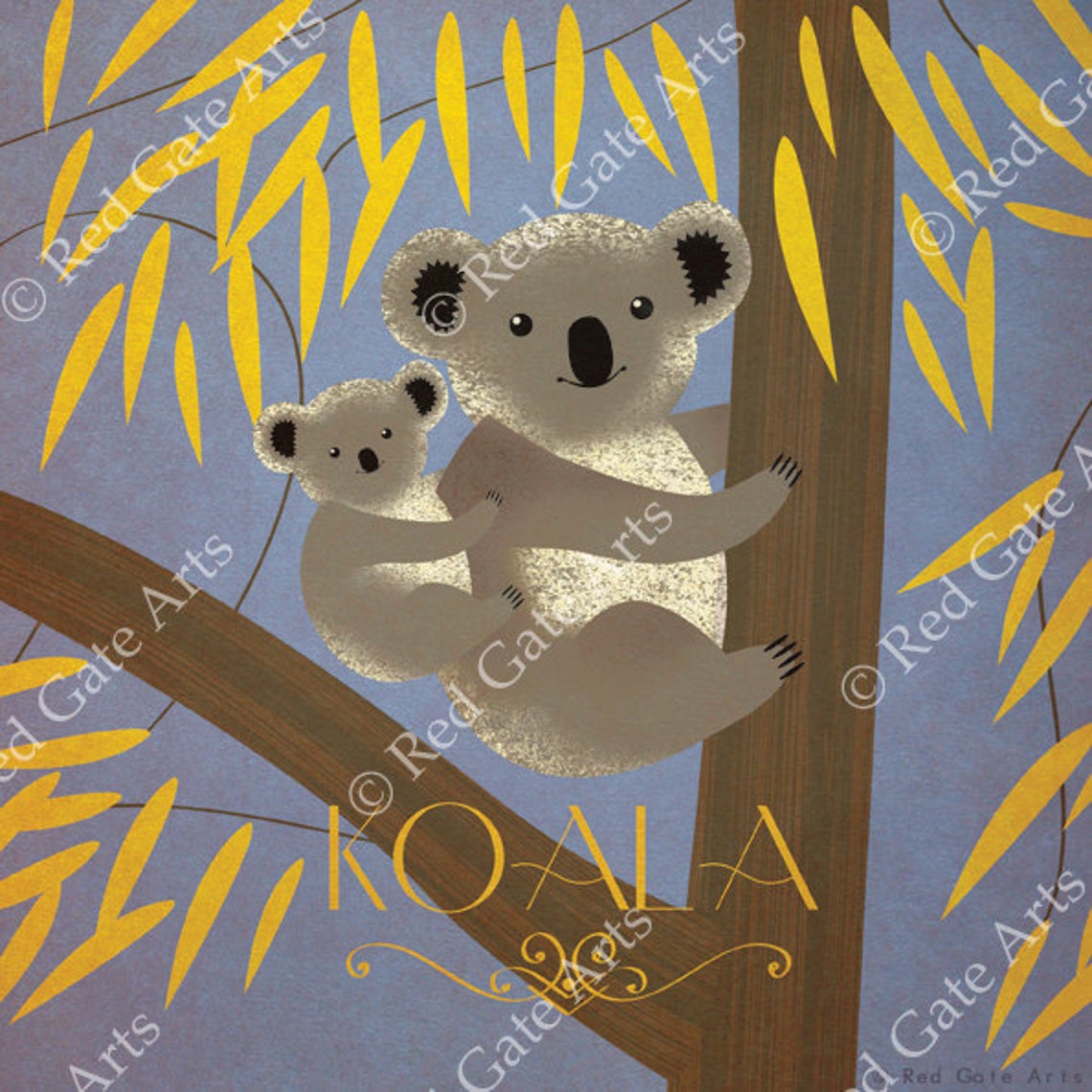 Koala Print Original Design Animal Alphabet Poster Art Deco Vintage ...