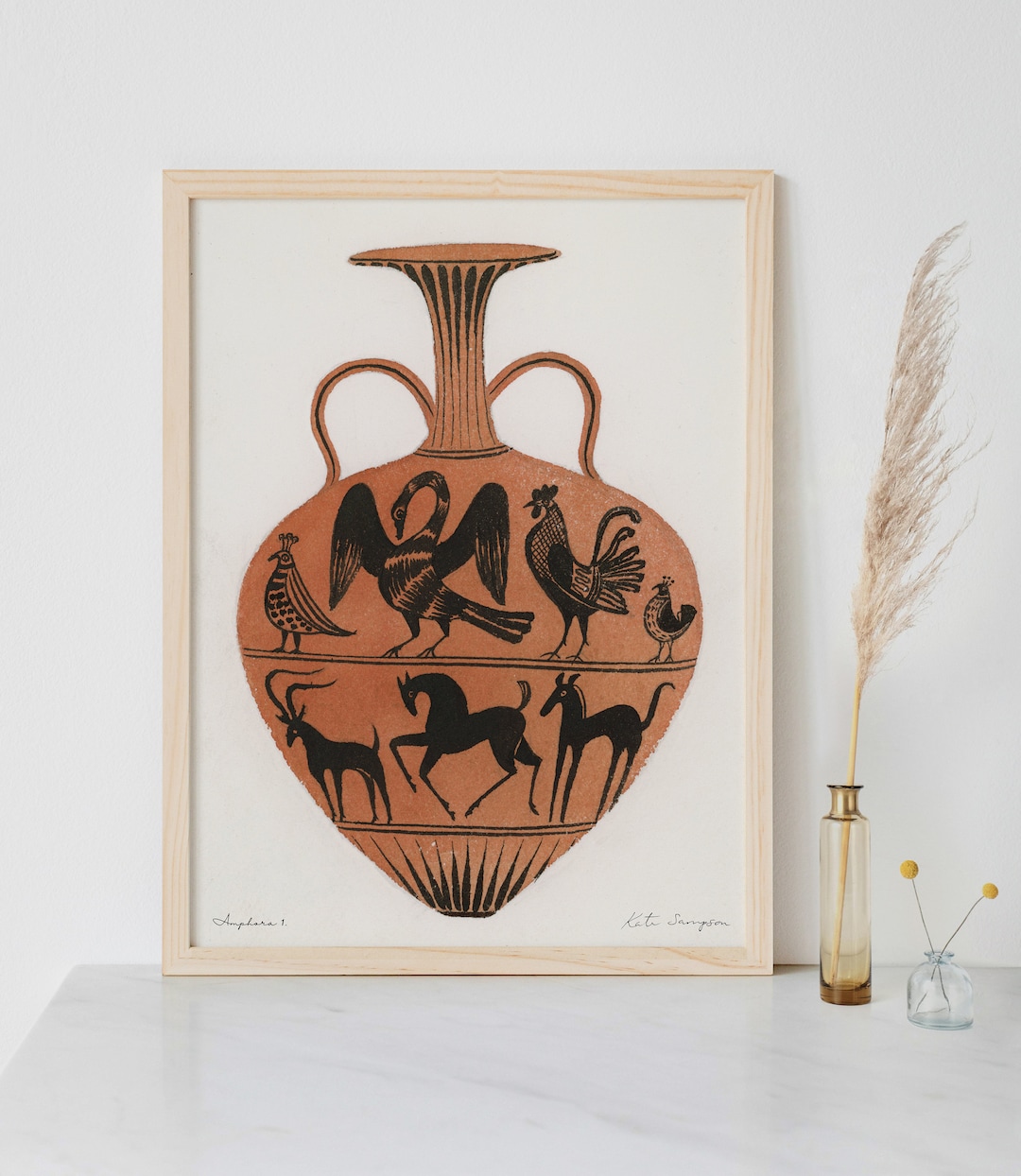 Greek Vase Painting, Bird / Animal Pattern Amphora Illustration ...