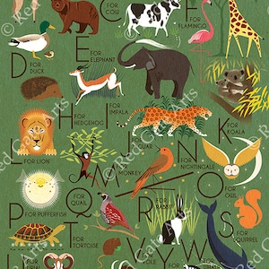 Animal Alphabet Poster Print Children's A-Z Nursery Art A3 - Etsy