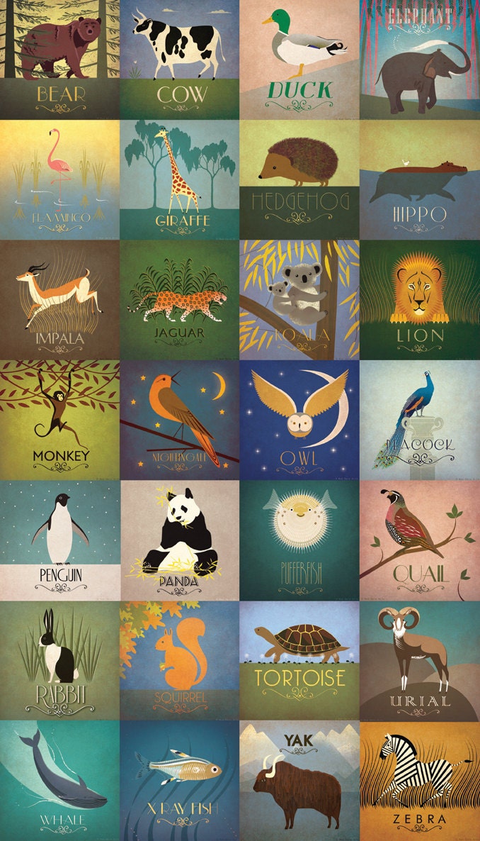 Monkey Print Art Deco Baby Nursery Vintage Animal Alphabet | Etsy