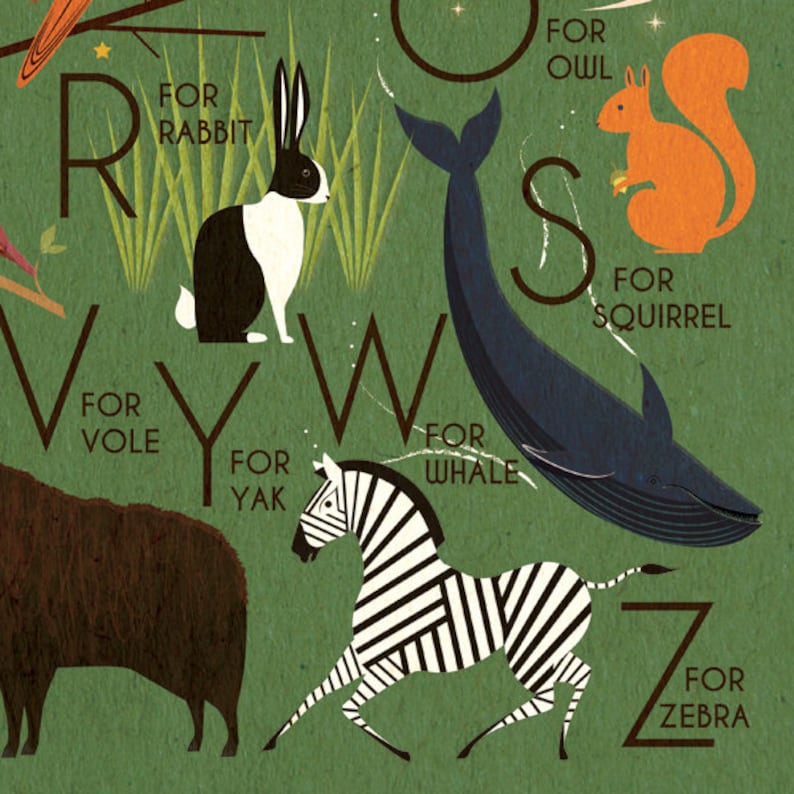 Animal Alphabet Poster Print Children's A-Z Nursery Art A3 - Etsy