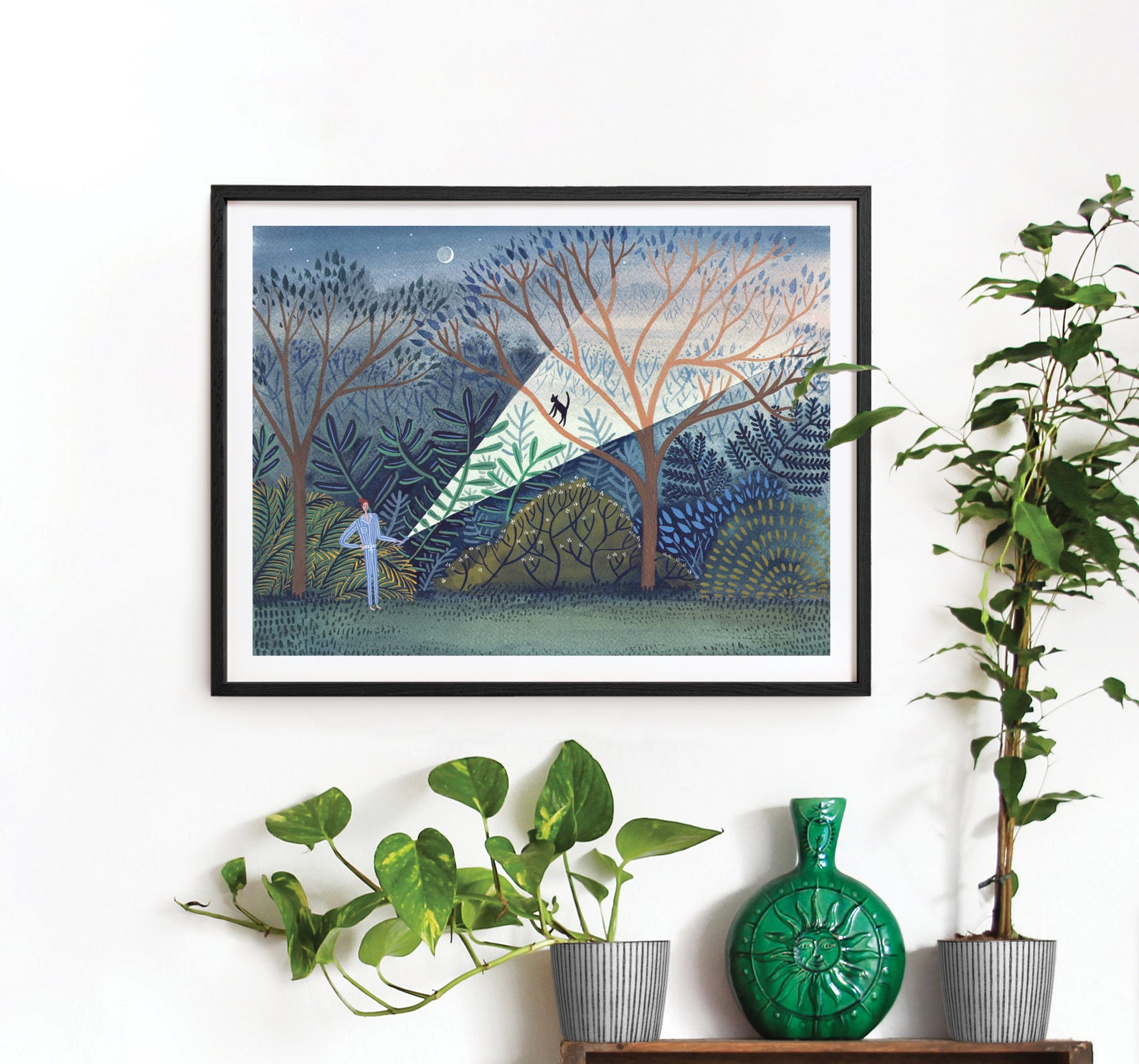 Lost Cat in Tree Painting, Cute Animal Print, Magical Landscape ...