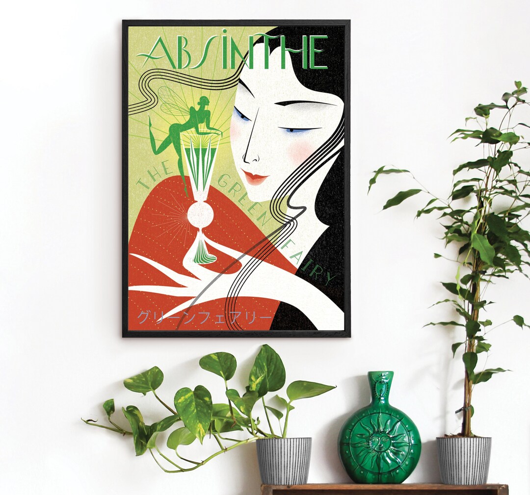Art Nouveau Absinthe Poster Japanese Lady Print Vogue Fashion Bold Art ...