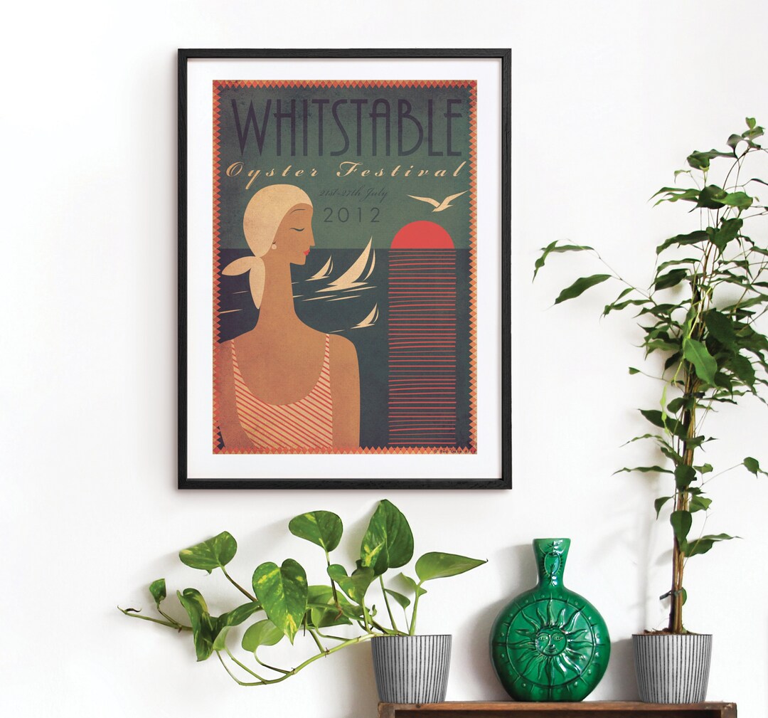 Whitstable Seaside Art Deco Poster Print A3 A2 A1 Vintage Vogue Travel ...