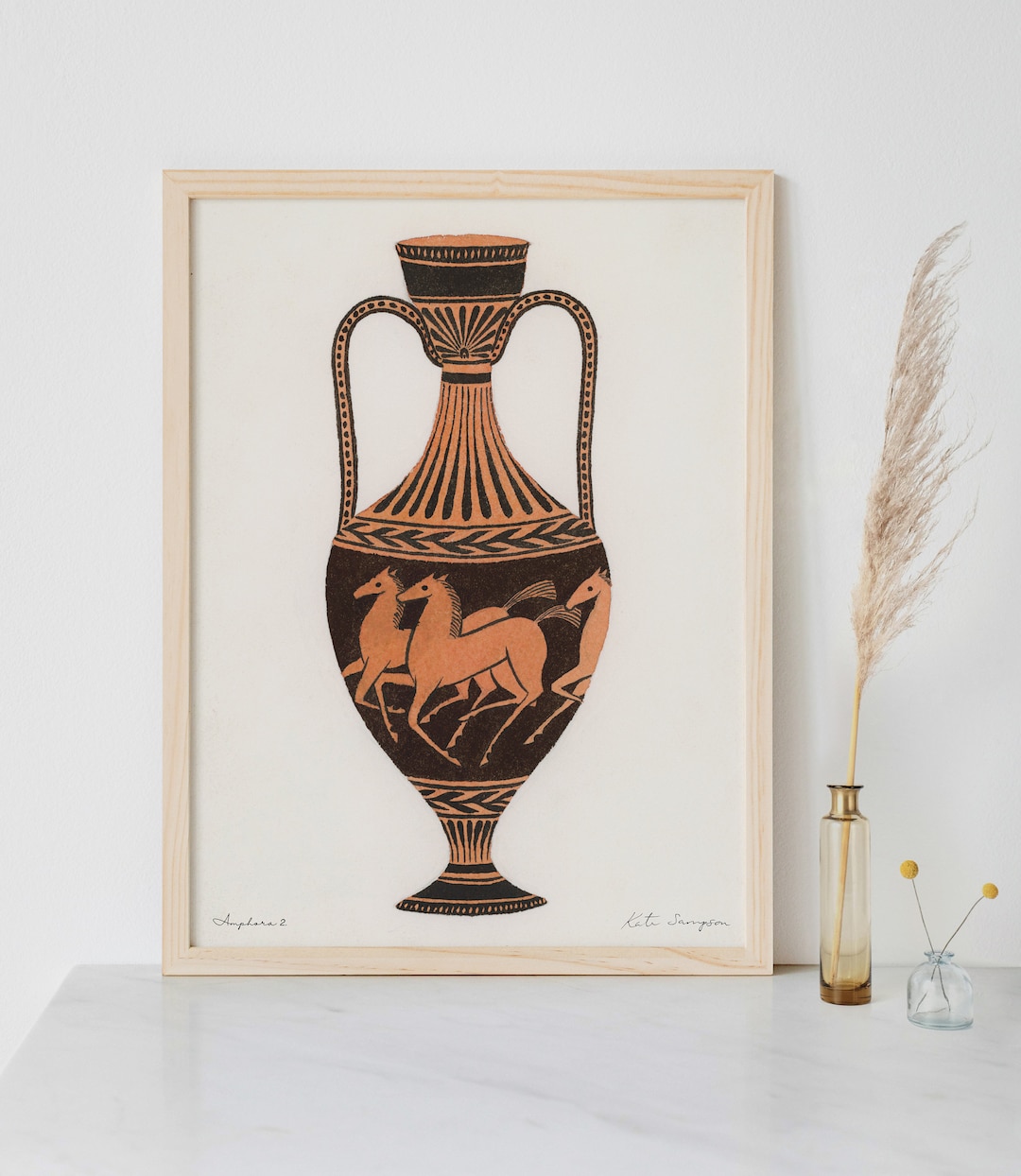 Greek Vase Painting, Bird / Animal Pattern Amphora Illustration, Ancient Terracotta Ceramic ...