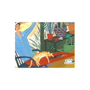 Tea Break Garden Painting, Tropical Greenhouse Cat Poster, Conservatory ...