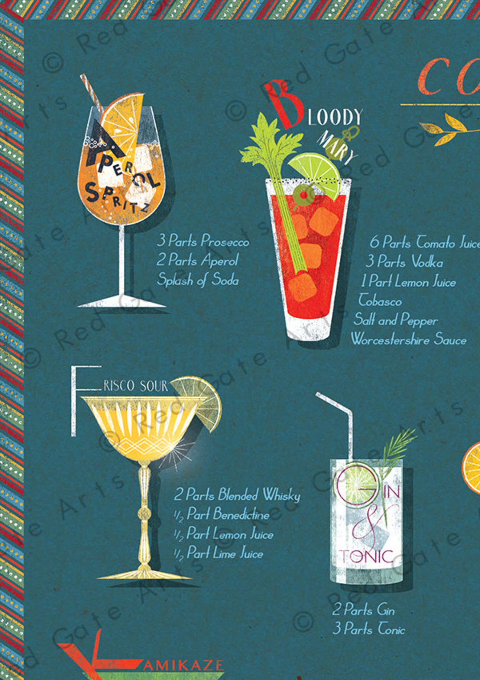 Cocktails A-Z Alphabet Poster Print, Gin Prosecco Whisky Drink Themed ...