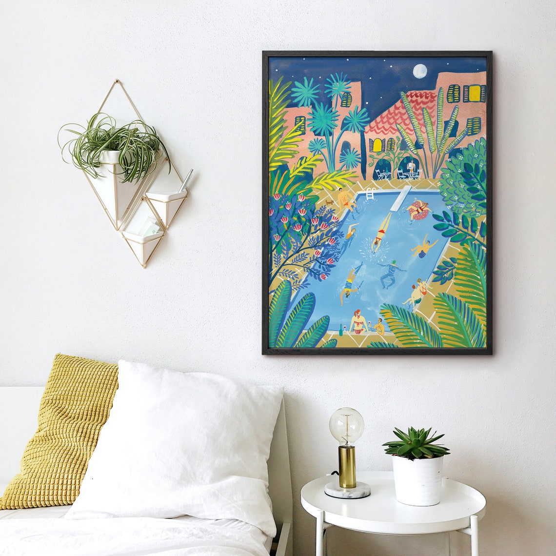 Swimming Pool Party Art Print Tropical Garden Illustration - Etsy