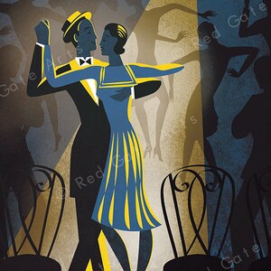 Blue Balboa Dancing Couple A3 A2 A1 Art Deco Bauhaus Poster Print ...