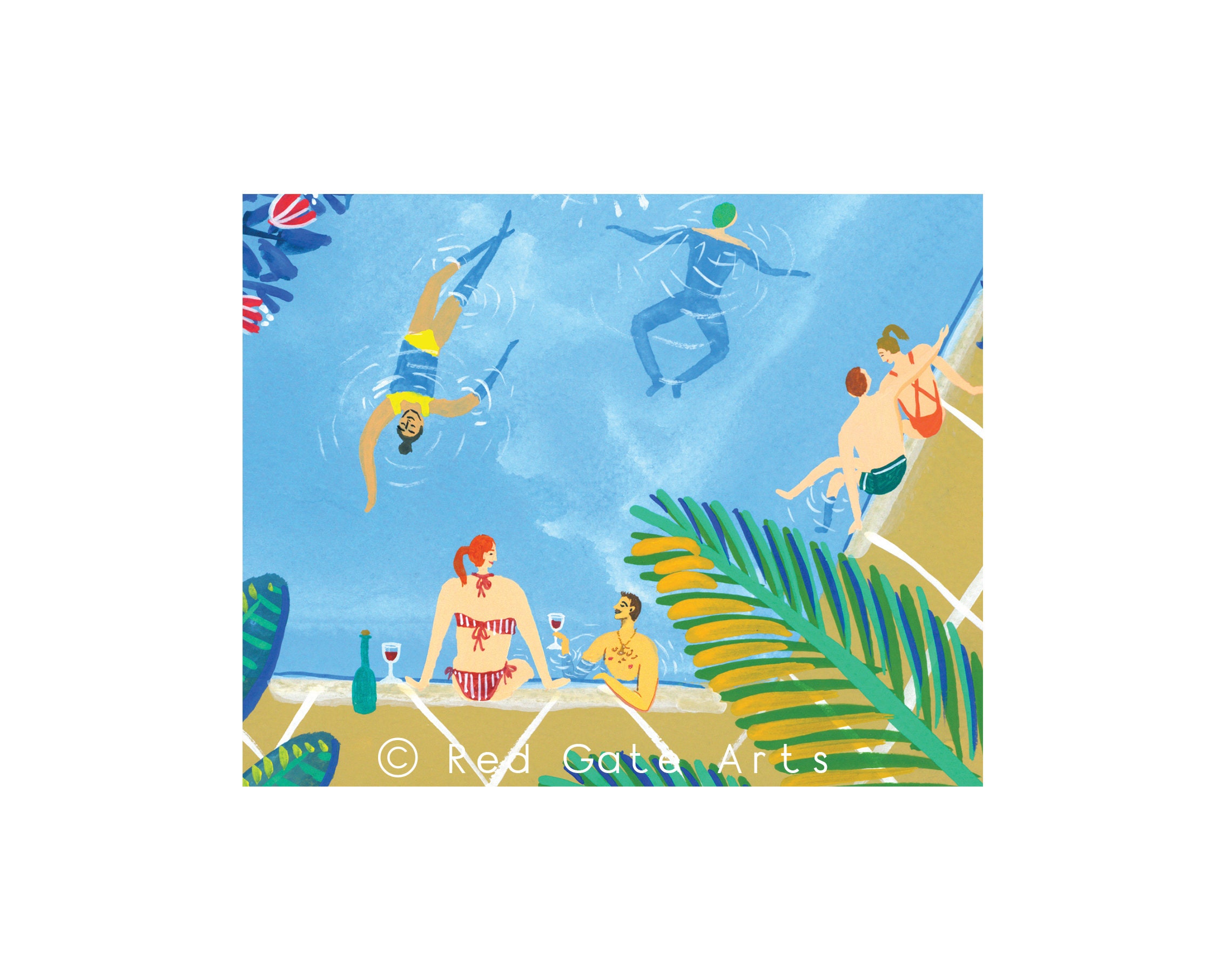 Swimming Pool Party Art Print Tropical Garden Illustration - Etsy UK