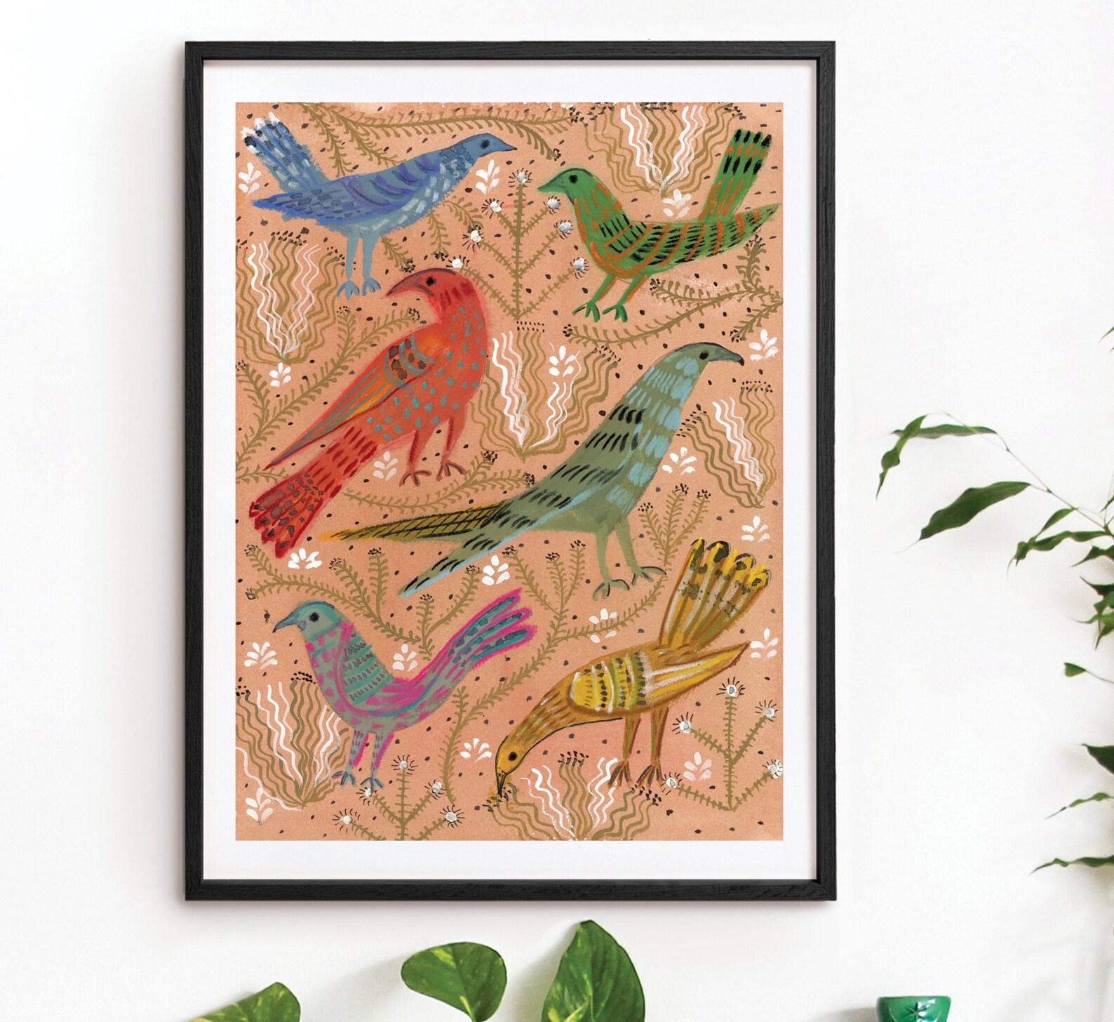 Birds Painting Bright Colourful Bohemian Illustration Ethnic - Etsy UK