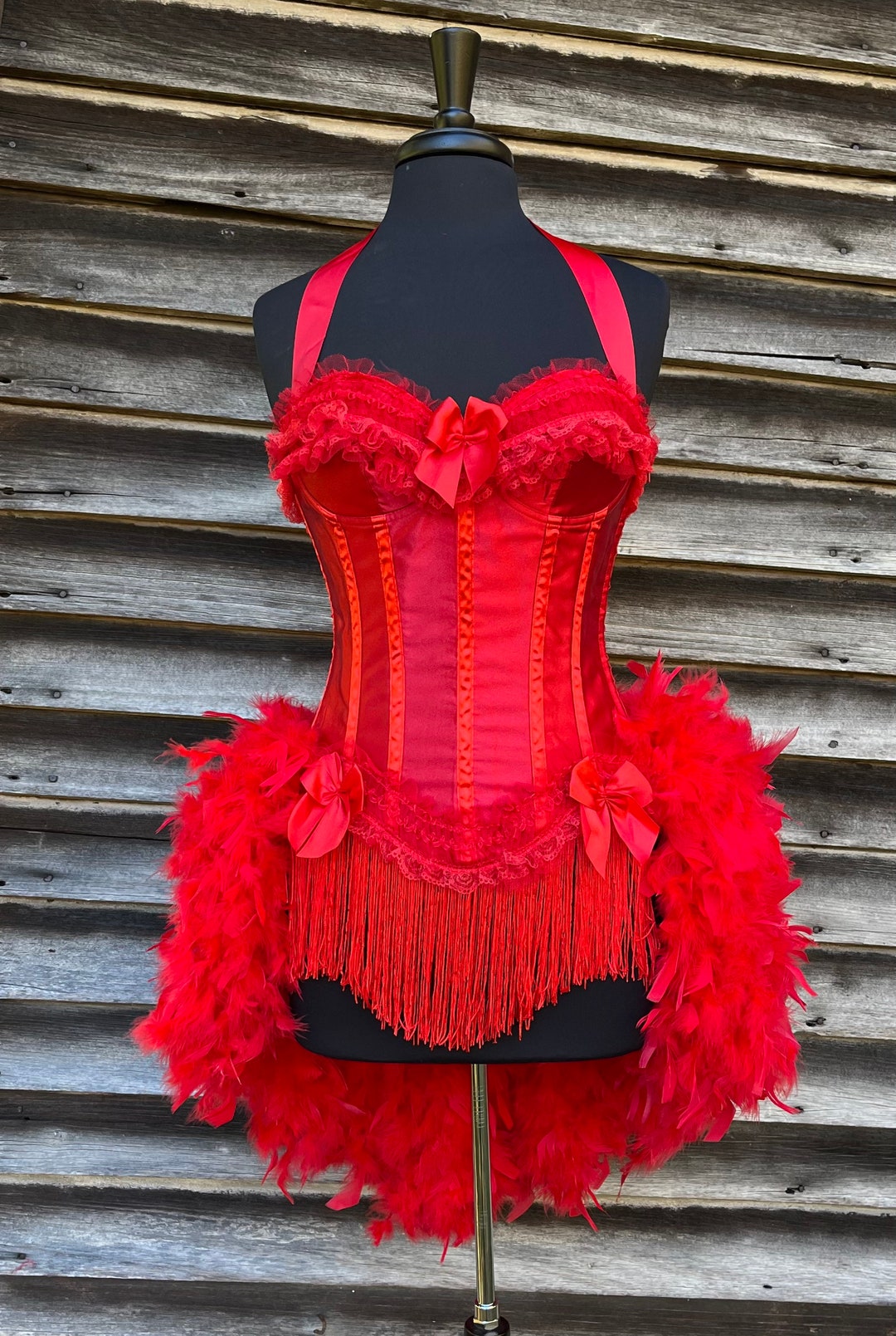 Pick Size-red Victorian Lace Burlesque Carnival Circus Costume Feather ...