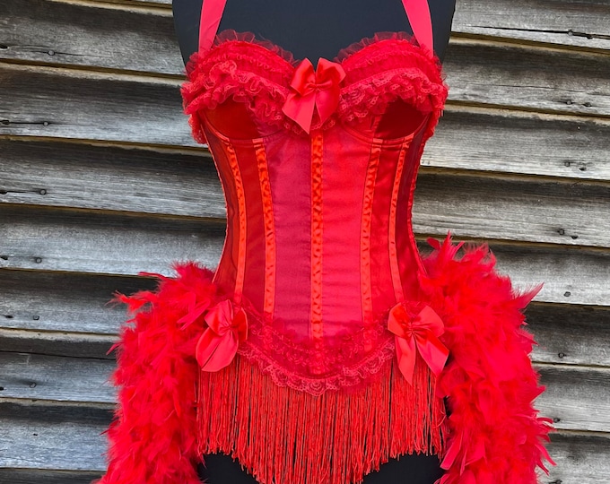 Pick Size-red Victorian Lace Burlesque Carnival Circus Costume Feather ...