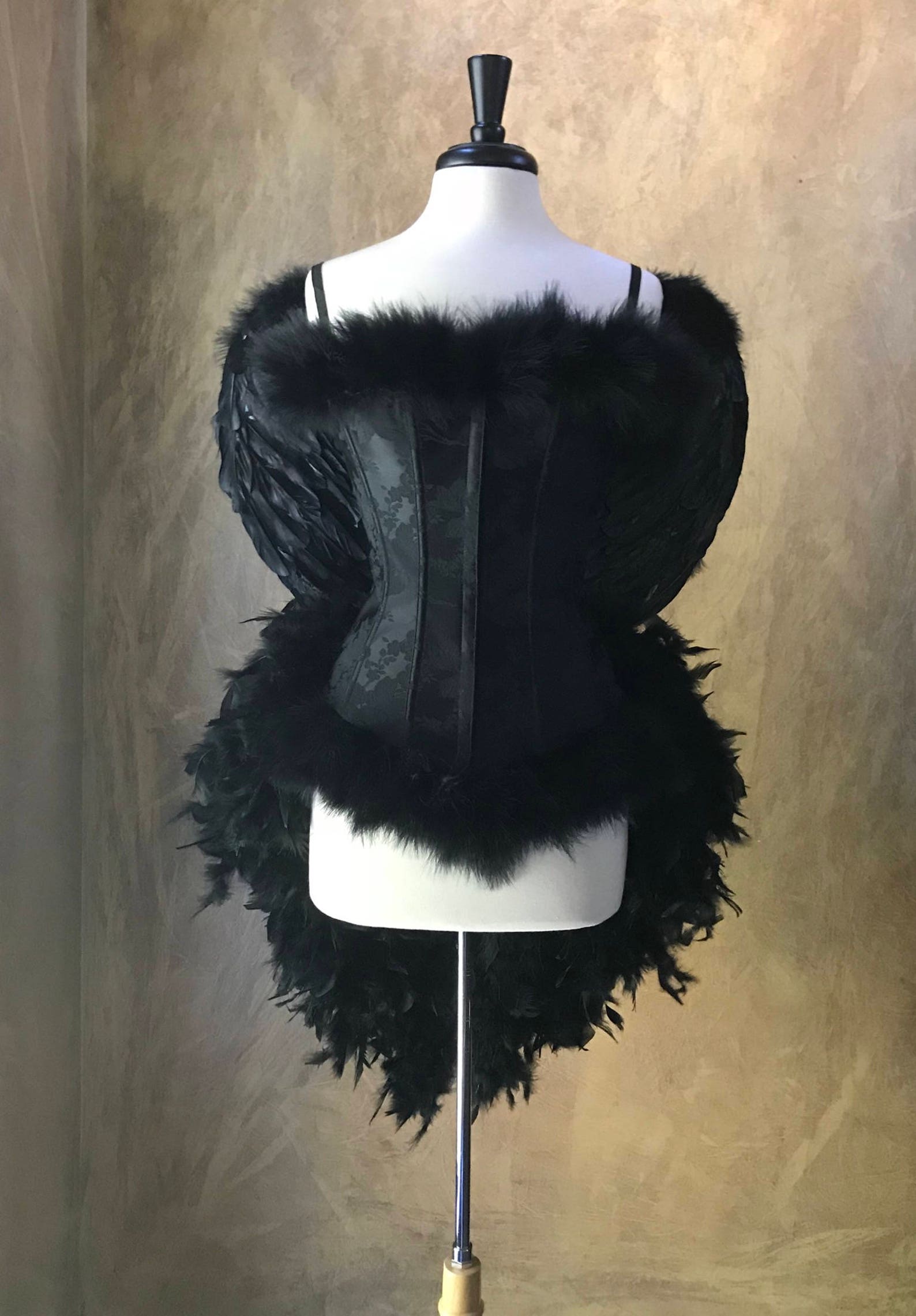 Pick Size-black Dark Angel Gothic Burlesque Feather Costume W/wings ...