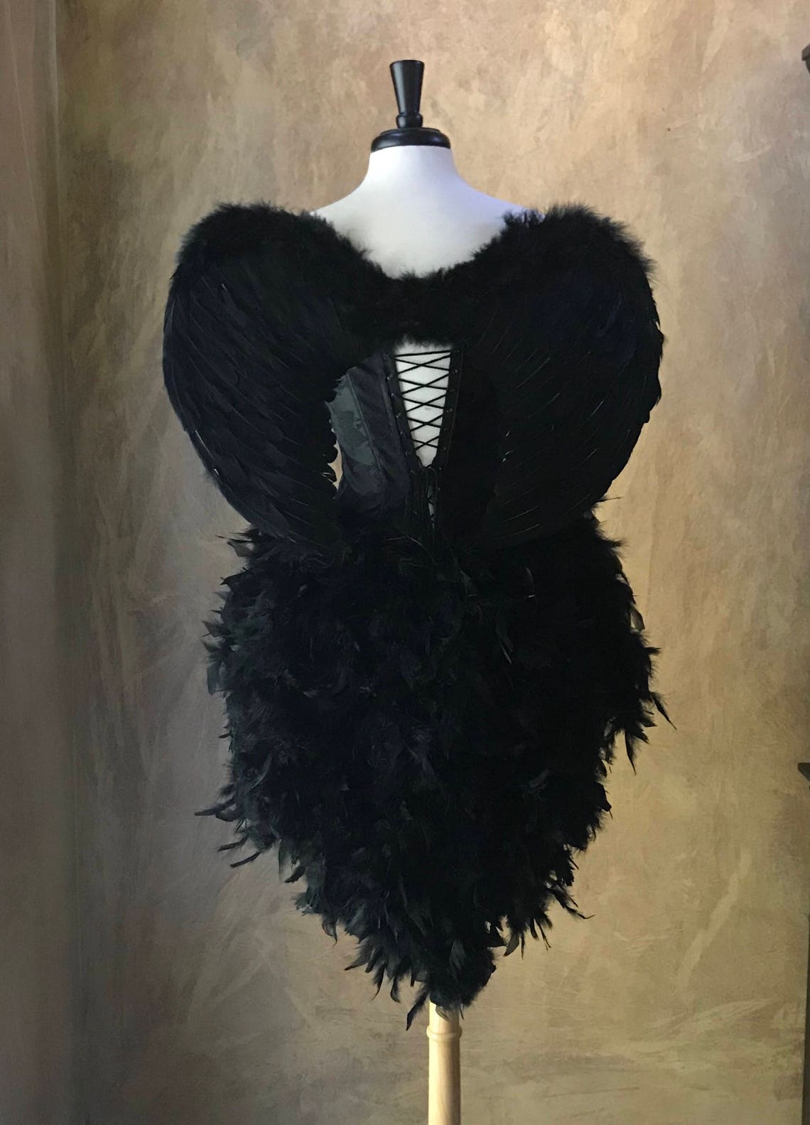 Pick Size-black Dark Angel Gothic Burlesque Feather Costume W/wings ...