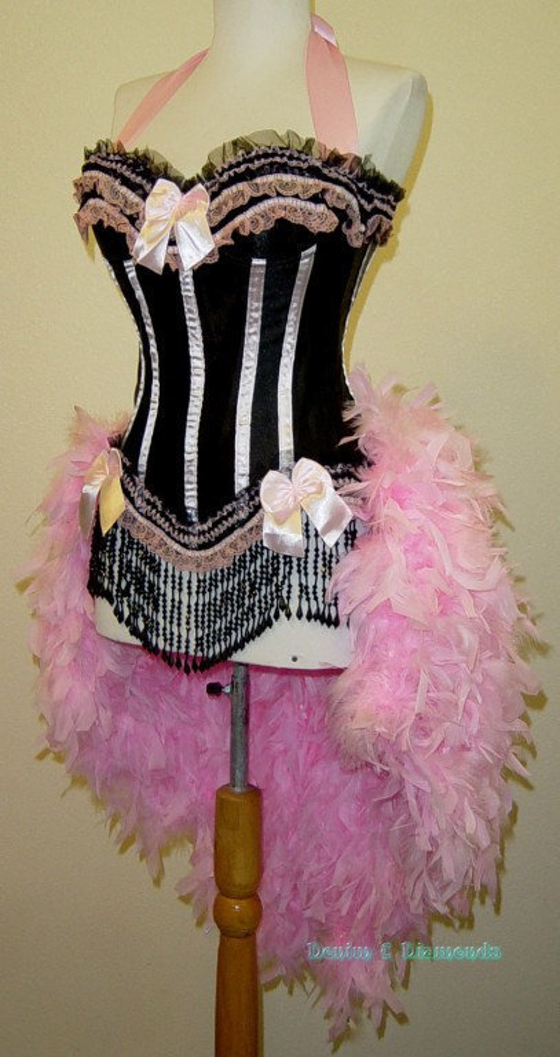Pick Size-pink & Black Victorian Lace Burlesque Carnival Feather ...