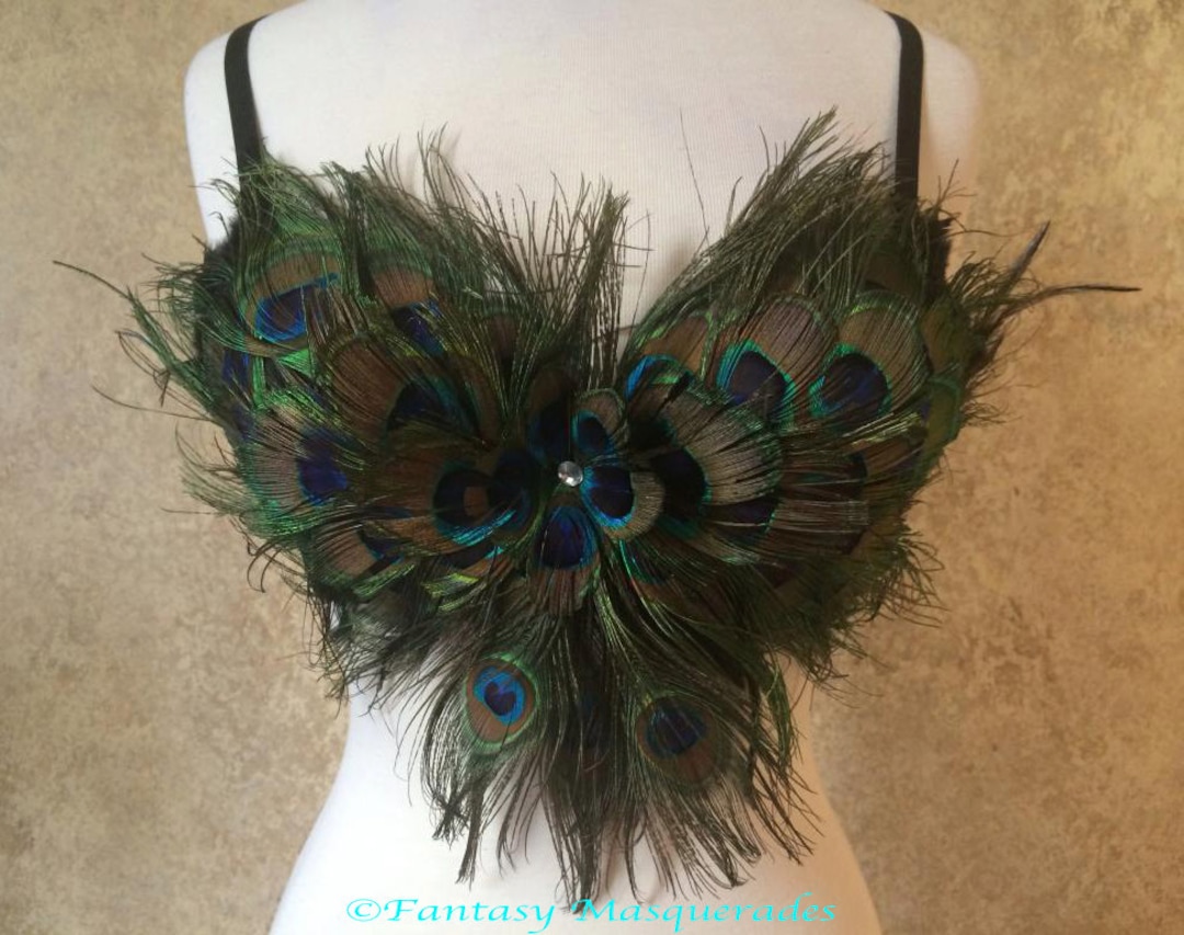 Pick Size-peacock Eye Feather Bra Top Rave Costume Belly Dance - Etsy