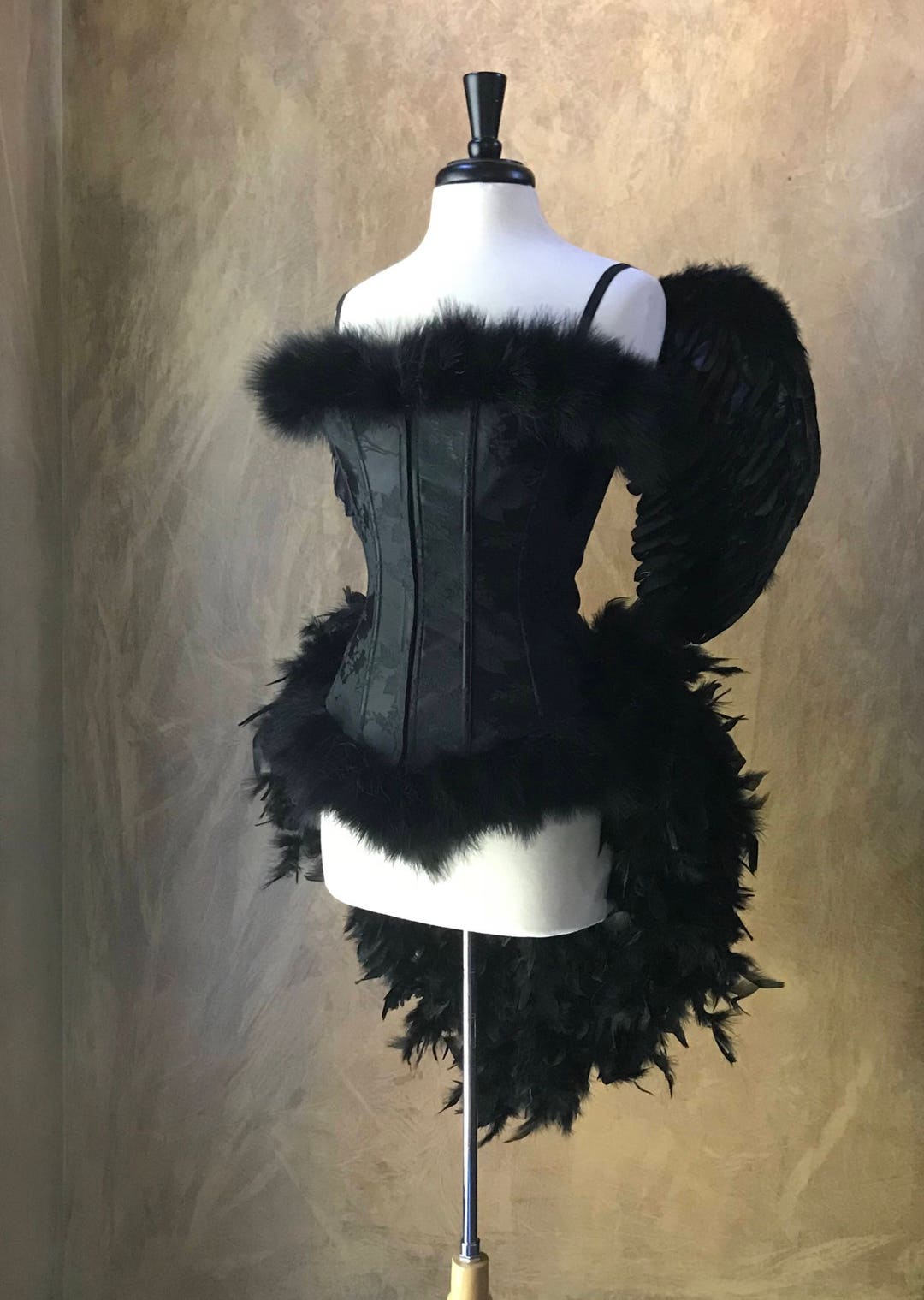 Pick Size-black Dark Angel Gothic Burlesque Feather Costume W/wings ...