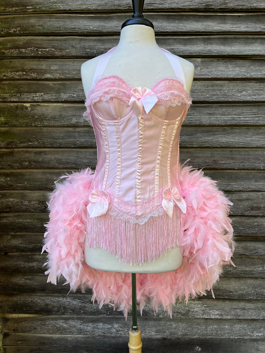 Pick Size-pink Victorian Lace Burlesque Carnival Circus Costume Feather ...