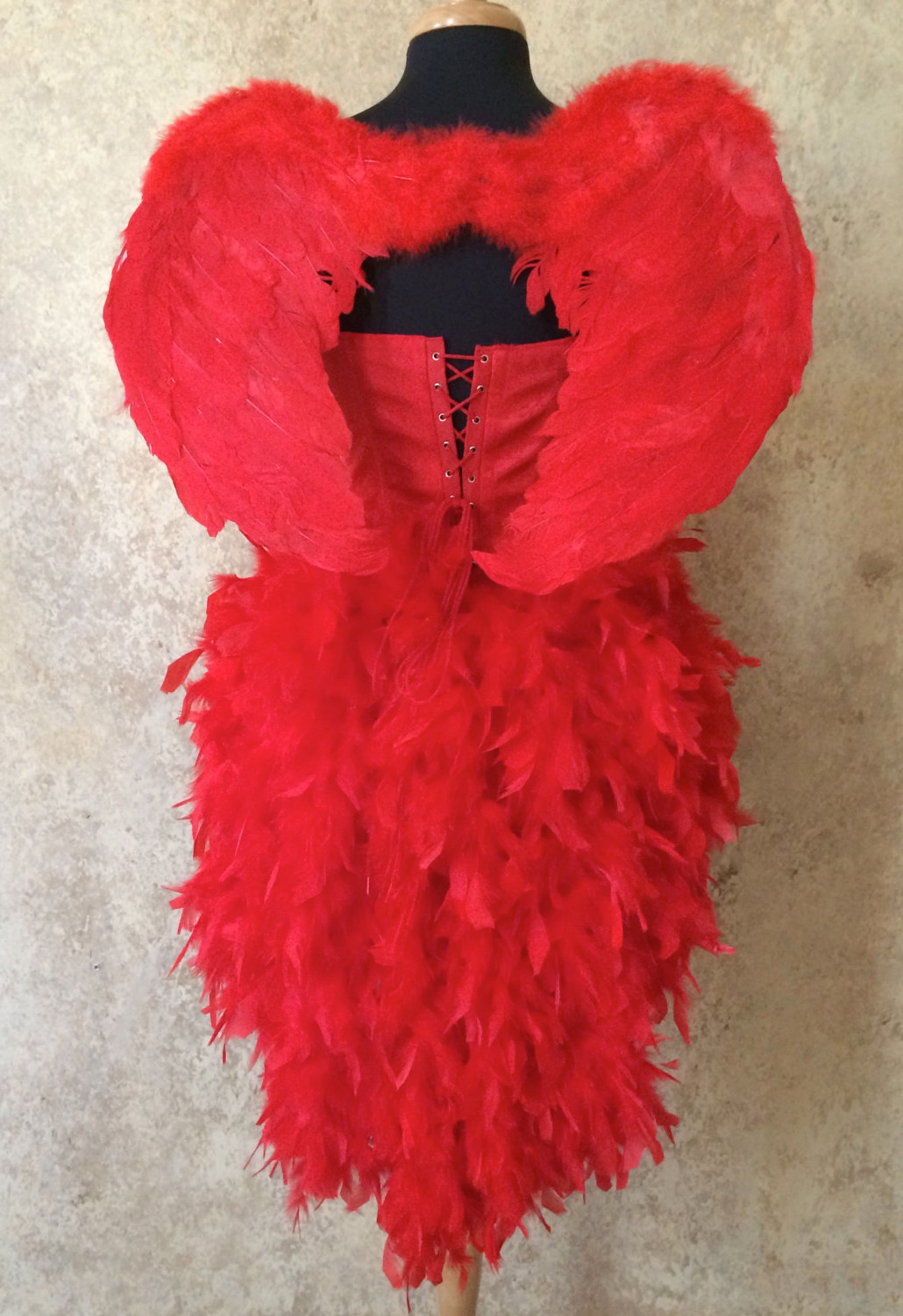 Pick Size-red Angel Burlesque Feather Costume With Wings Carnival Bird ...
