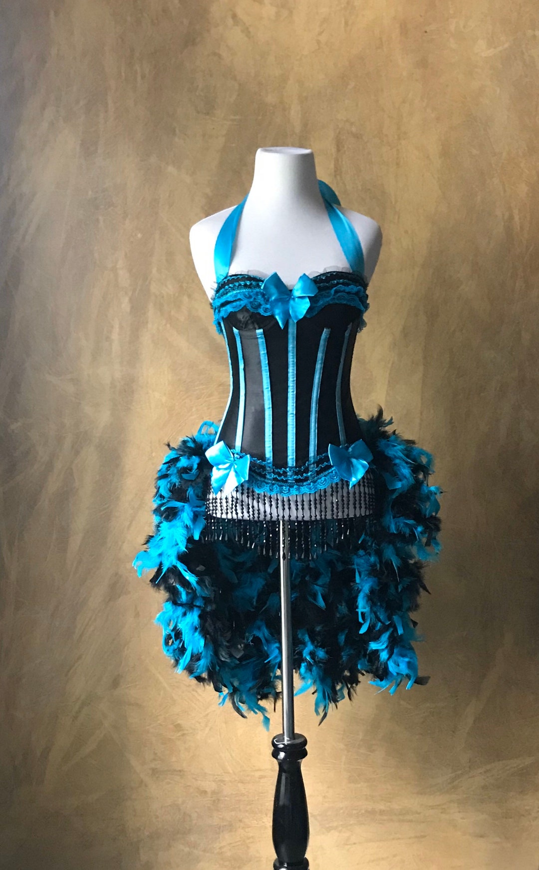 READY NOW- XL (30)capri Blue & Black Victorian Lace Burlesque Cabaret ...
