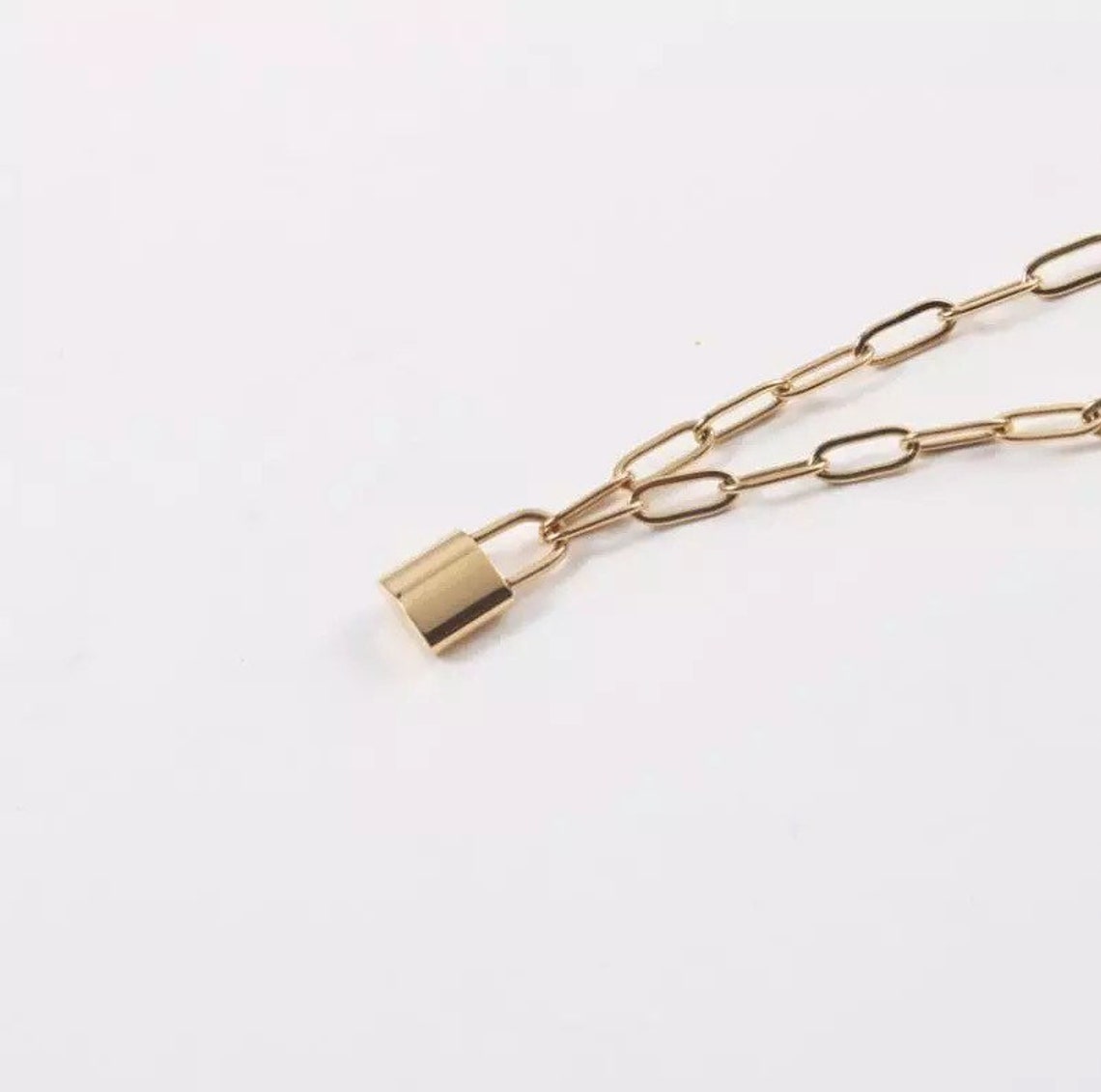 Gold chain with lock pendant stainless steel hot trendy style | Etsy