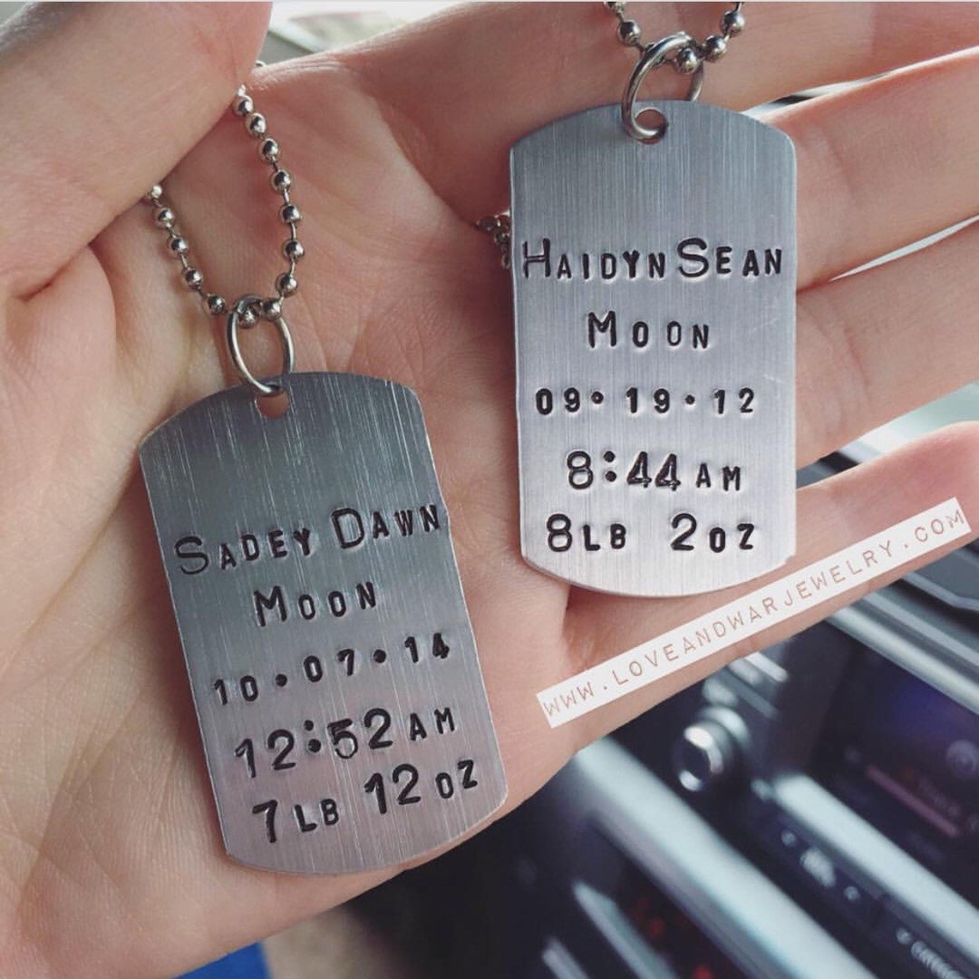 Baby Stat Dog Tags Necklace or Mirror Dangle - Etsy