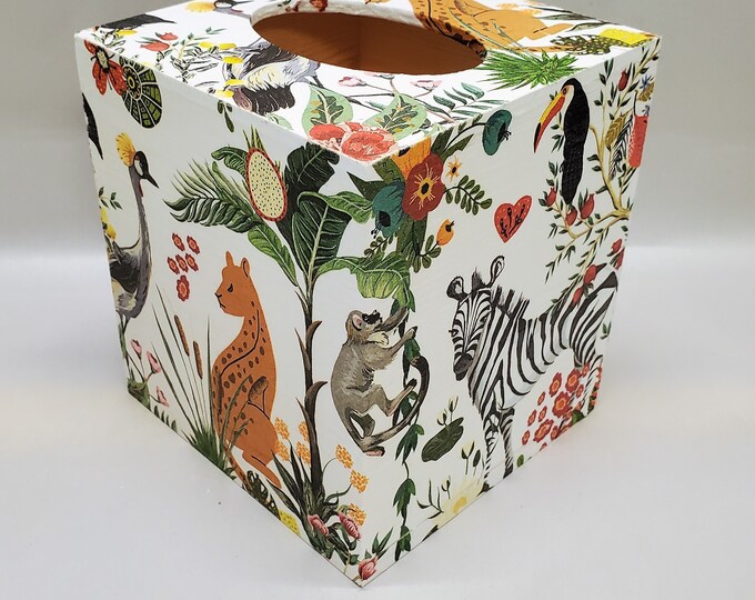 Handmade Decoupage Wood Tissue Box Cover, Zebra, Monkey, Birds - Etsy