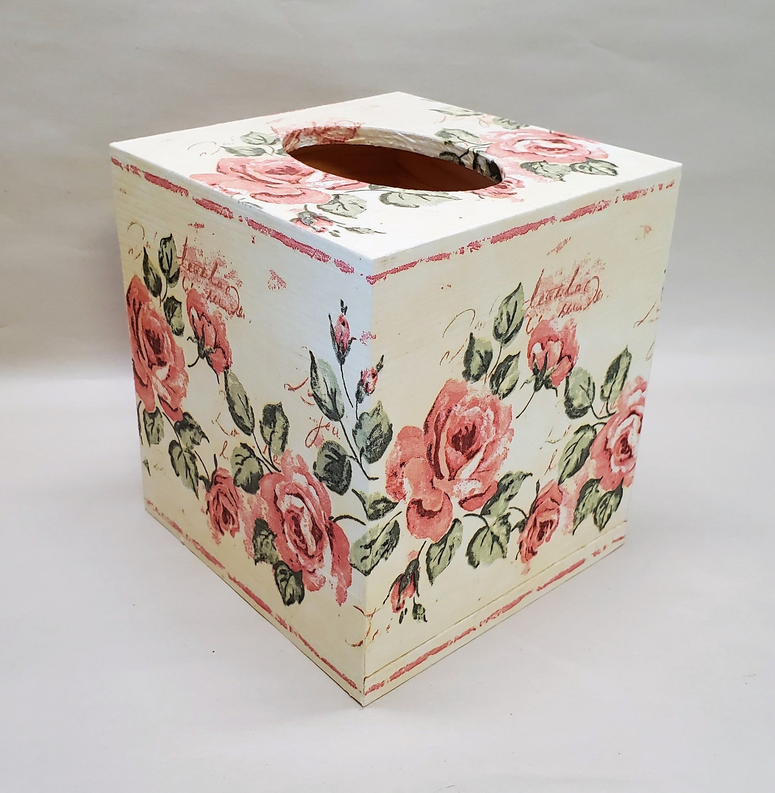 Handmade Wood Decoupage Tissue Box Cover Vintage Roses - Etsy