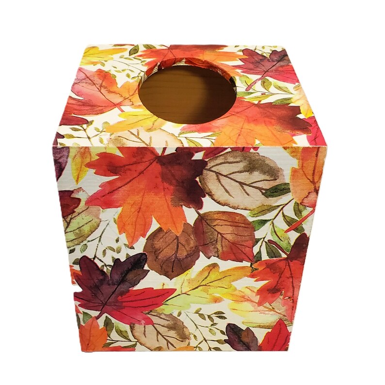 Handmade Decoupage Wood Tissue Box Cover, Fall Leaves - Etsy