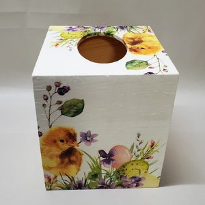 Handmade Decoupage Wood Tissue Box Cover, Chicks, Spring Decor, Easter ...