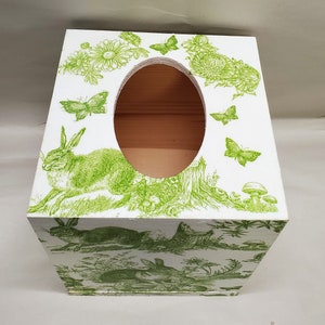 Handmade Decoupage Wood Tissue Box Cover, Easter, Bunny Toile, Home ...