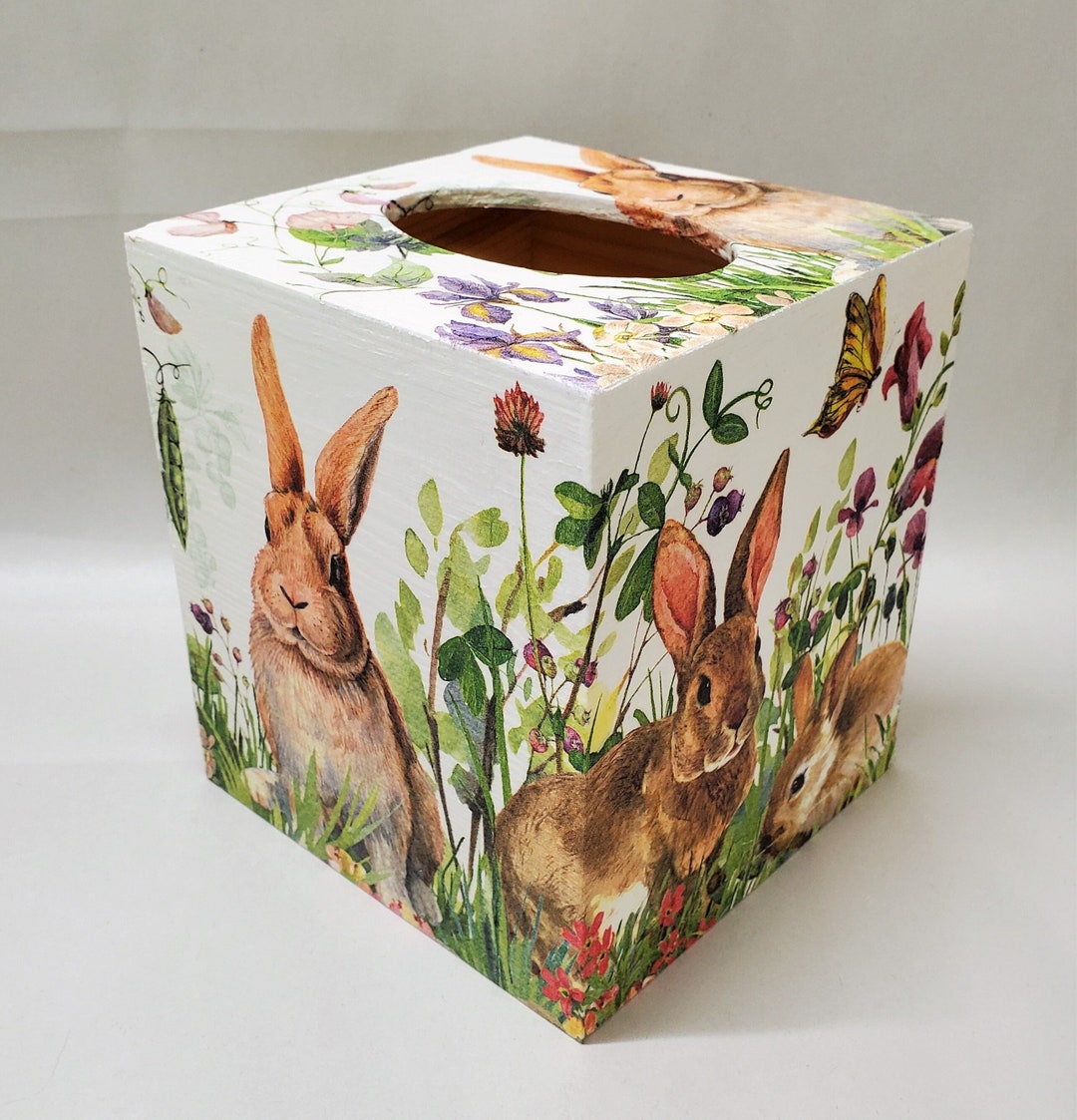 Handmade Decoupage Wood Tissue Box Cover, Bunnies, Spring Decor, Easter ...