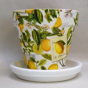 Handmade Decoupage Terra Cotta Indoor Flowerpot, Indoor Planter Lemons ...