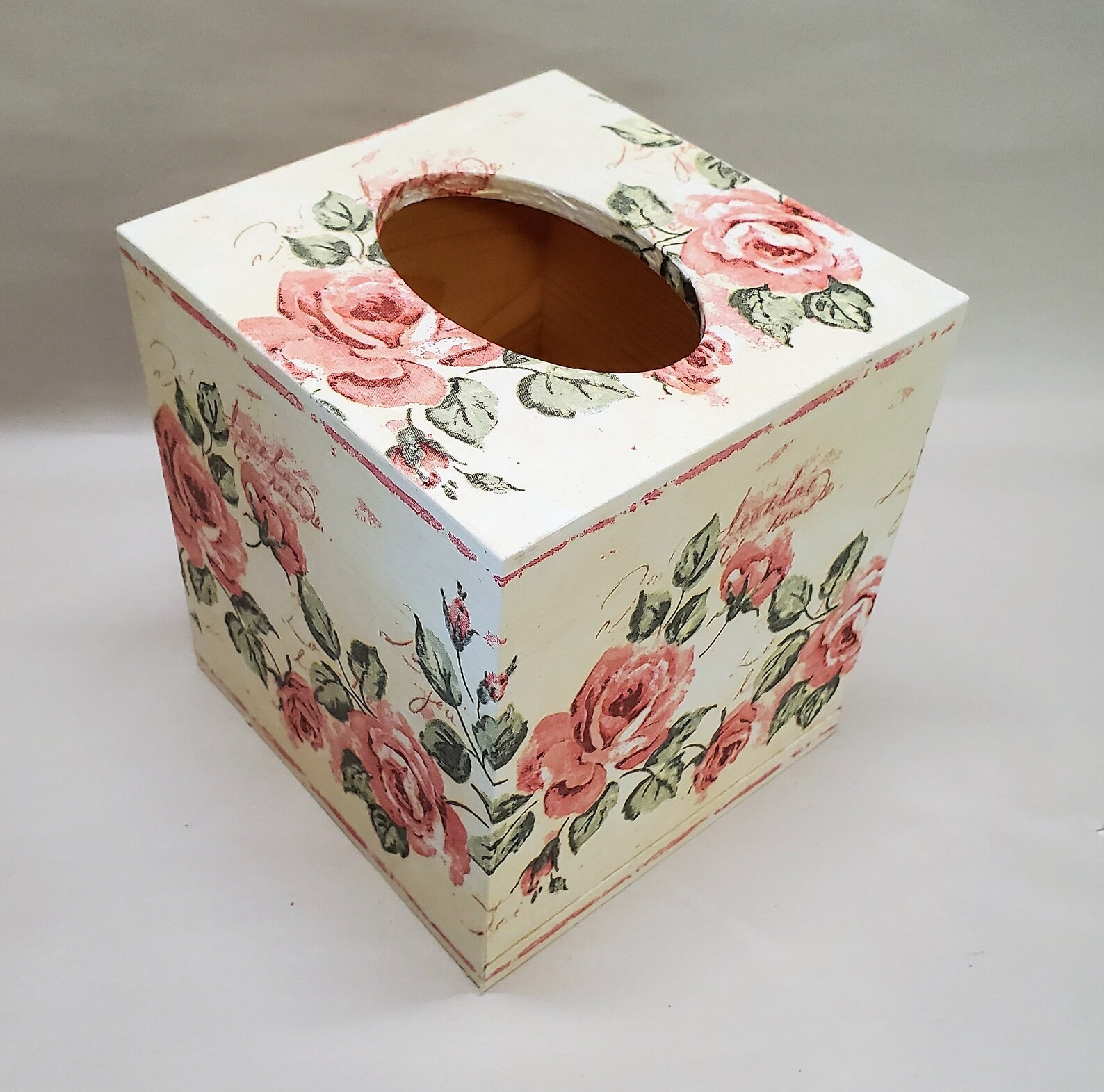 Handmade Wood Decoupage Tissue Box Cover Vintage Roses - Etsy