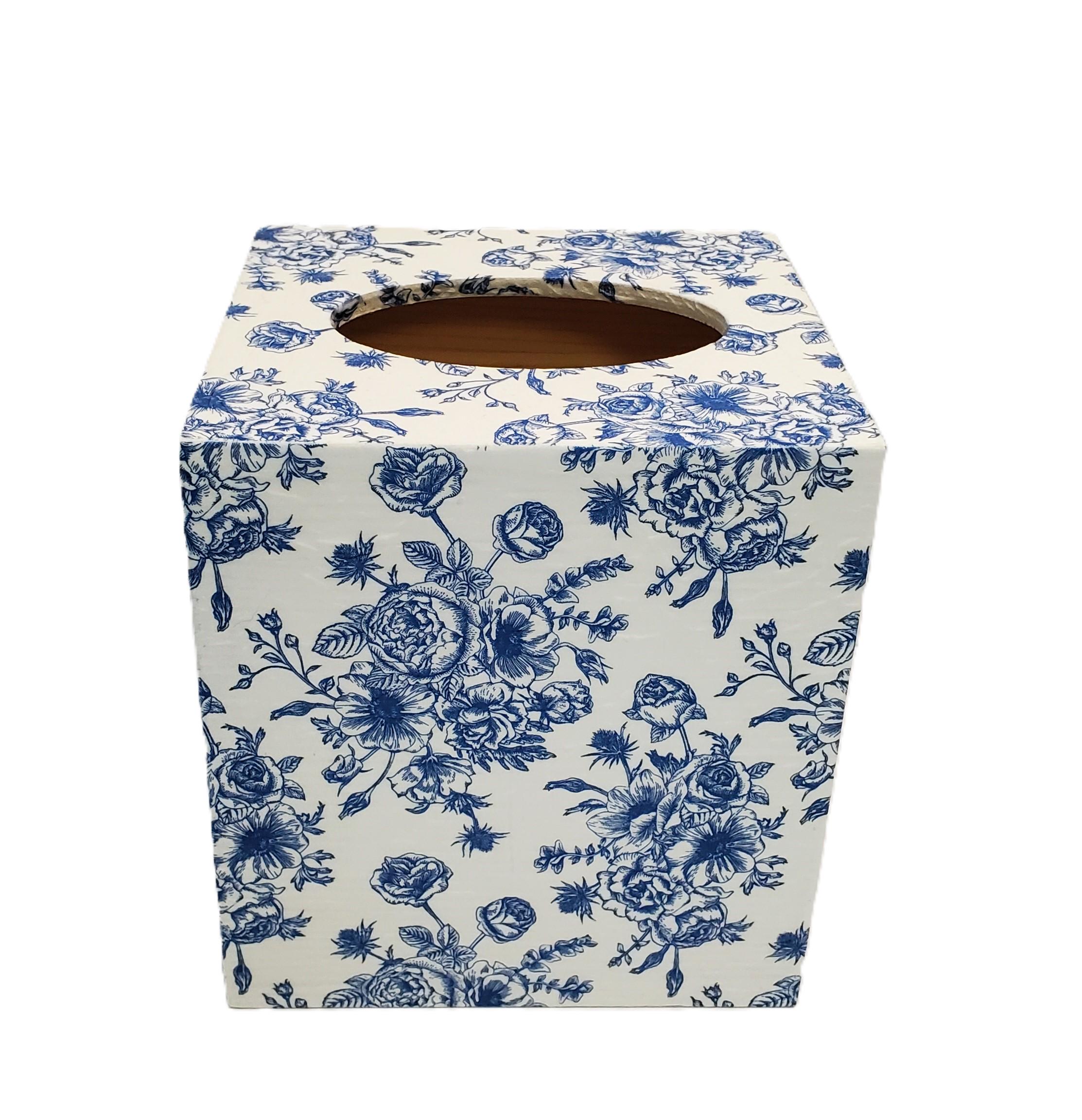Handmade Decoupage Wood Tissue Box Cover, Blue Floral - Etsy
