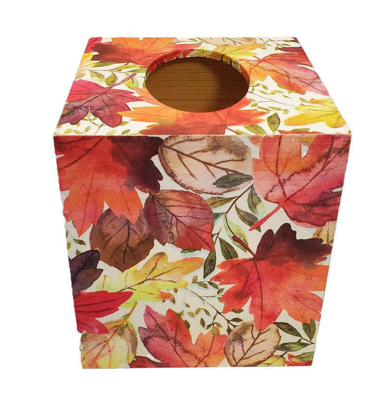 Handmade Decoupage Wood Tissue Box Cover, Fall Leaves - Etsy